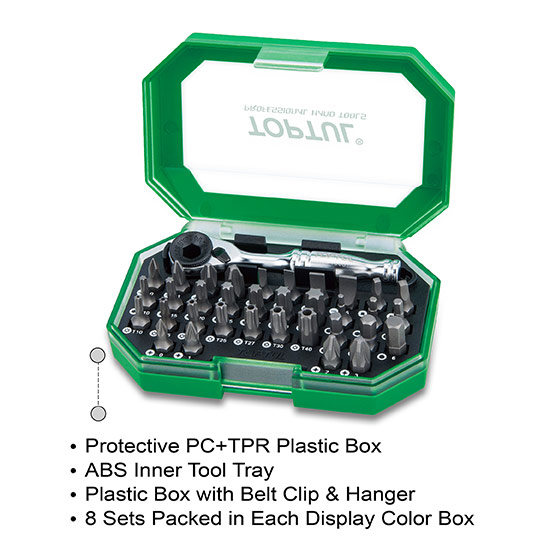 8 SETS 1/4" Hex Drive Mini Ratchet Bit Set W/Display Box - TOPTUL The ...